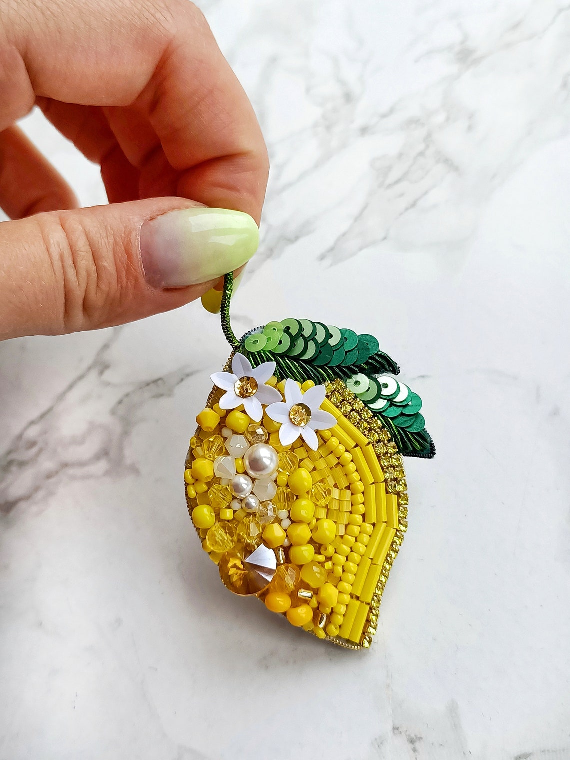 Beaded Lemon Brooch, Y2K Jewelry - Etsy