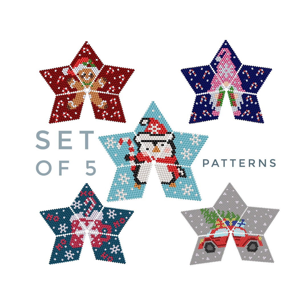 Set of Christmas Star Patterns, Beaded Peyote Star Tutorial, DIY ...