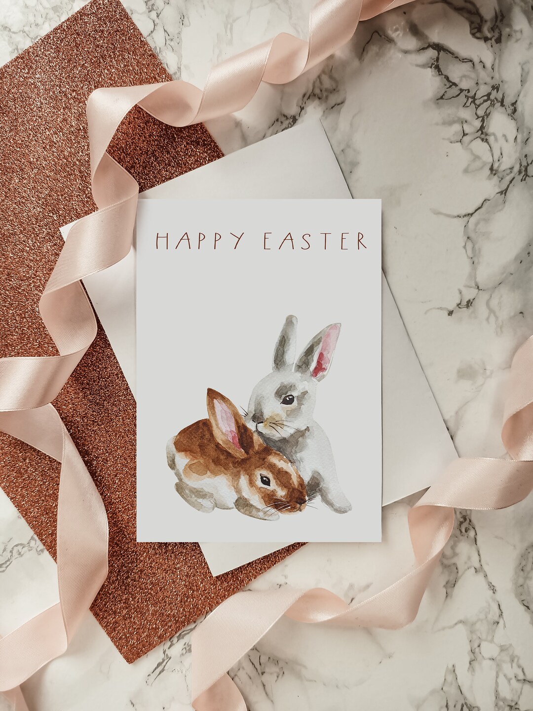 Printable Happy Easter Bunnies Card Svg, 5x7 White and Brown Rabbits ...