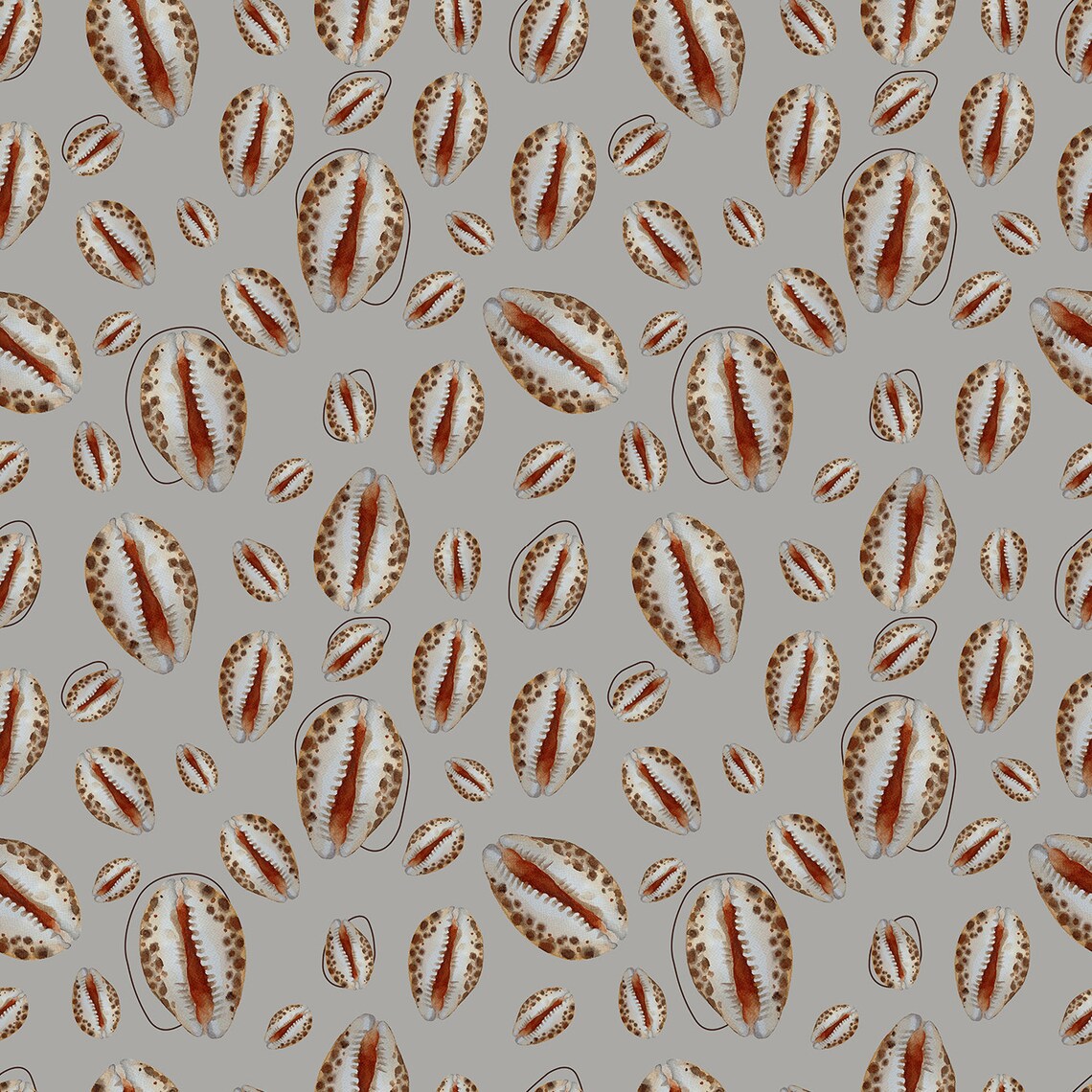 Sea Cowrie Shells Seamless Pattern, Watercolor Marine Bathroom Clipart ...