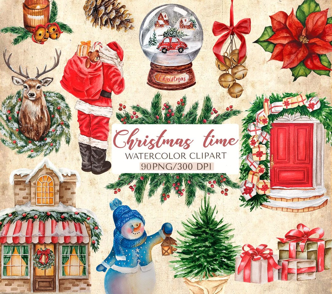 90 Watercolor Christmas Clipart Png, Cozy Holidays Ornaments Png ...