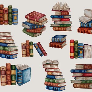 18 Watercolor Books Clip Art, Stack of Books Png, Book Lover, Reading ...