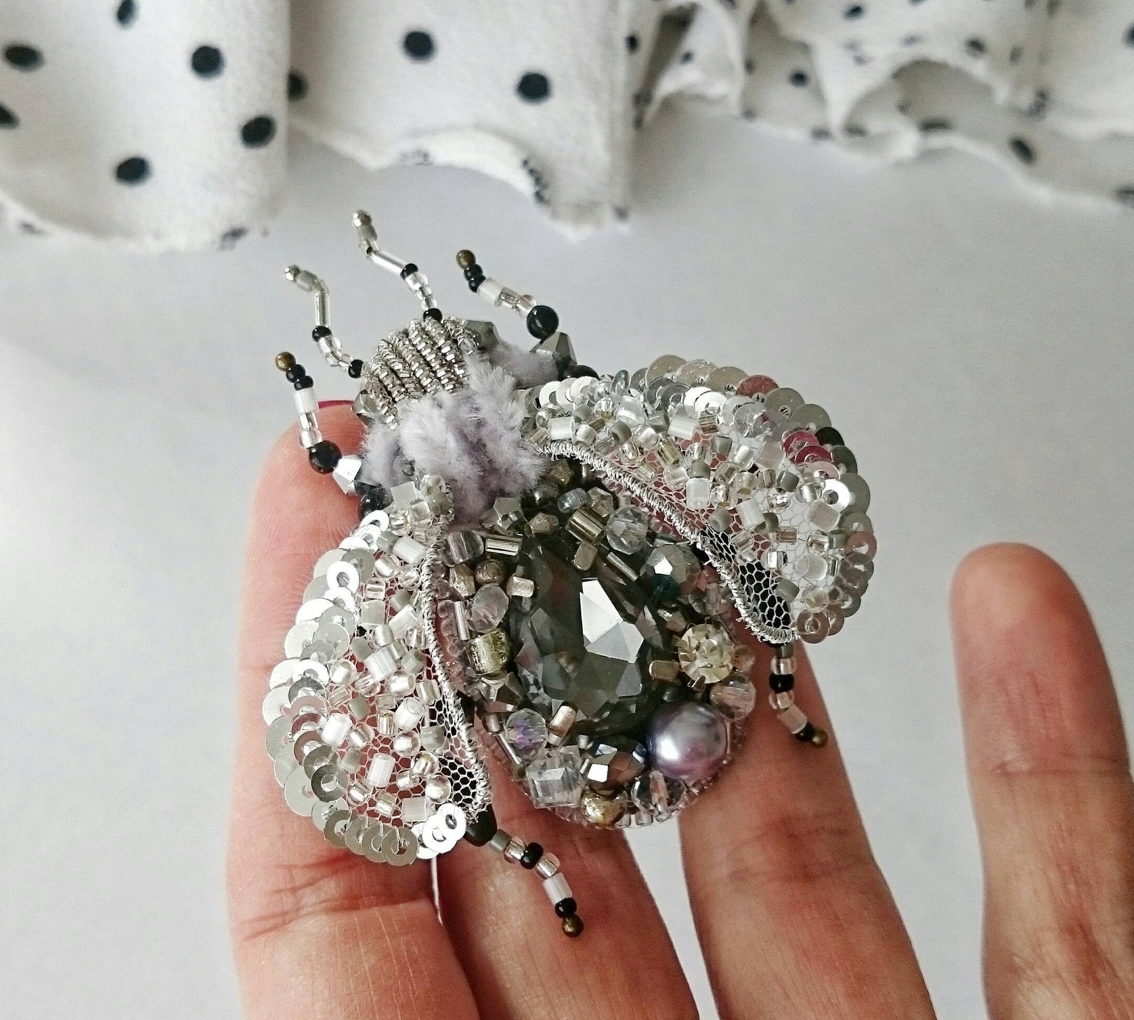 Silver Beaded Insect Brooch Pin 3d Beetle Pin Bug Shawl Pin | Etsy