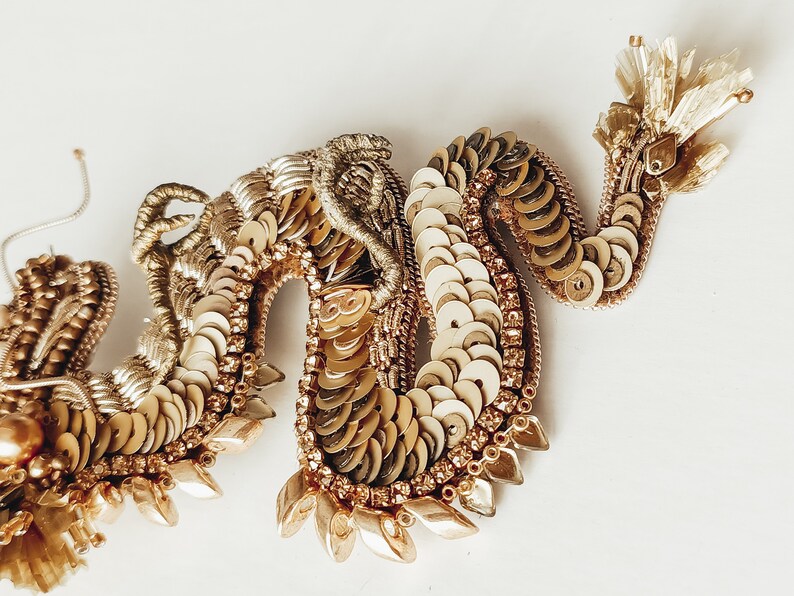 Beaded gold dragon pin Embroidered Chinese Dragon Brooch | Etsy