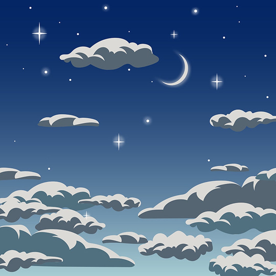 Cartoon Night Sky With Clouds Svg, Seamless Abstract Baby Wall Decor ...