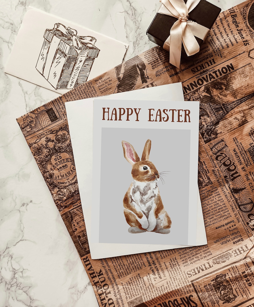 Printable Happy Easter Bunny Card Svg, 5x7 Watercolor Rabbit Hare ...