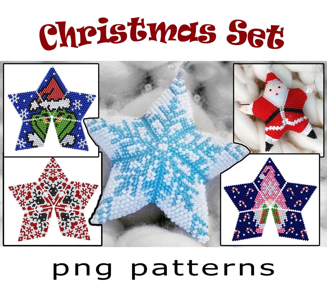 Set of Christmas Star Patterns, Beaded Peyote Star Tutorial, DIY ...