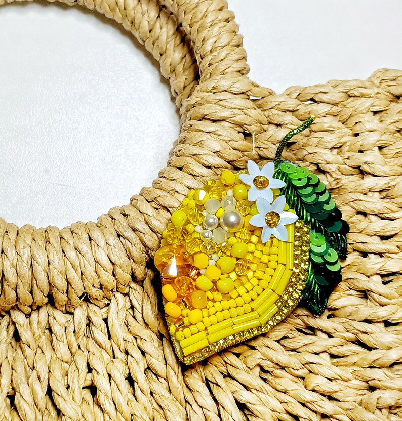 Beaded Lemon Brooch, Y2K Jewelry - Etsy