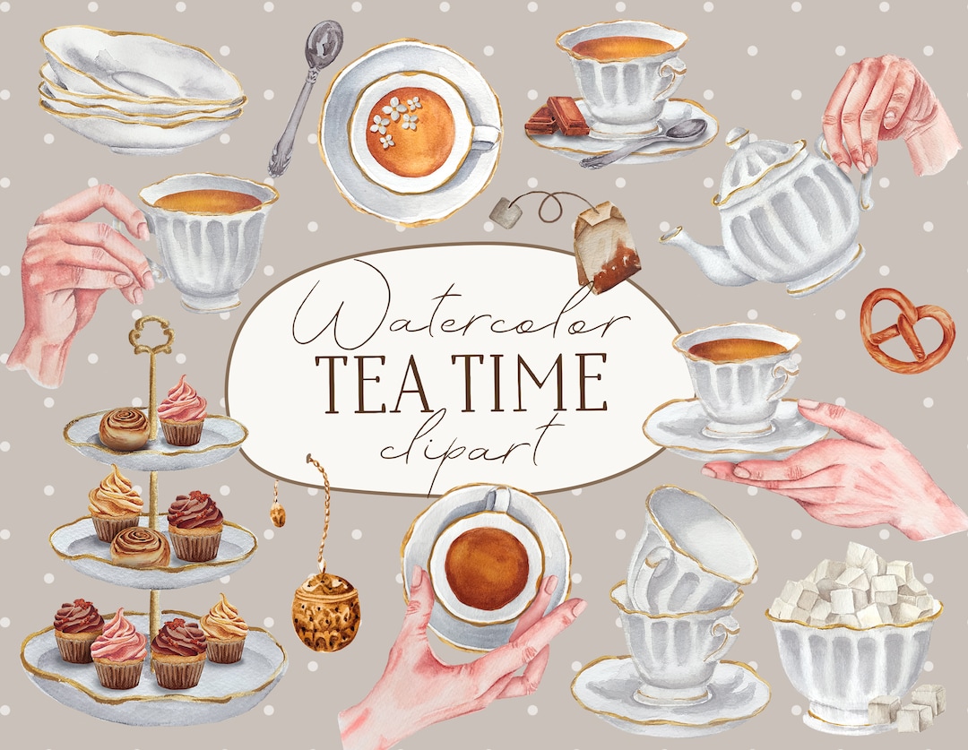 61 Watercolor Tea Time Clipart, Watercolor Tea Party PNG, Junk Journals ...