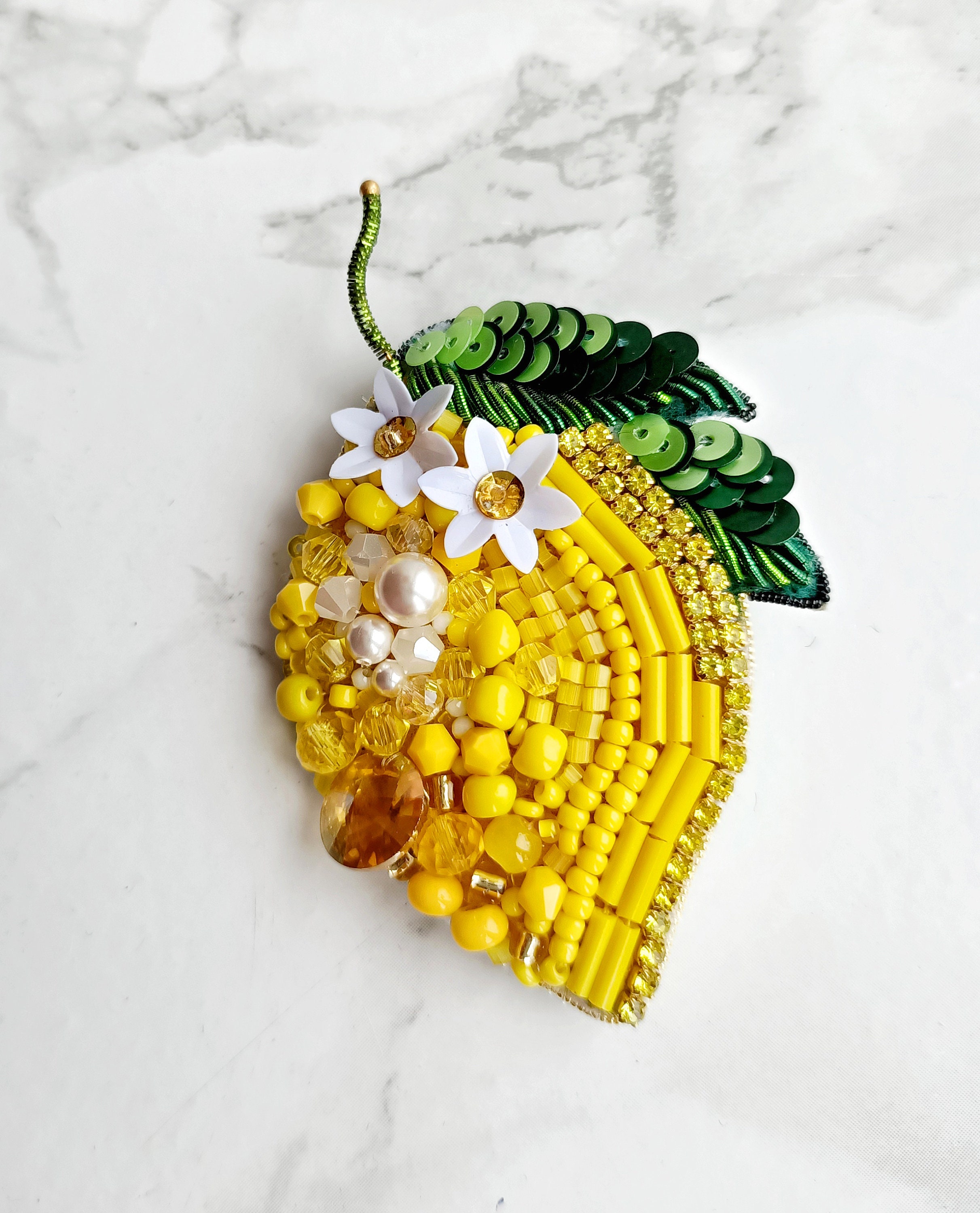 Beaded Lemon Brooch, Y2K Jewelry - Etsy
