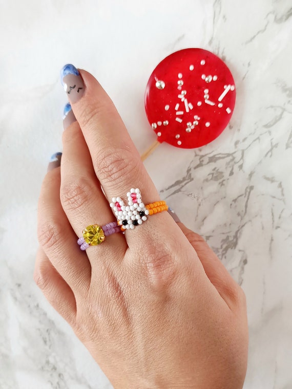 Tutorials Kits & How To DIY Bad Bunny Ring Tiny Kidcore Jewelry Beaded ...
