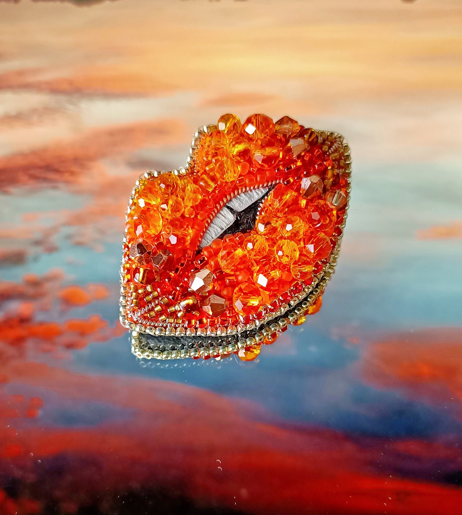 Beaded Red Lips Brooch Big Lips With Teeth Pin - Etsy