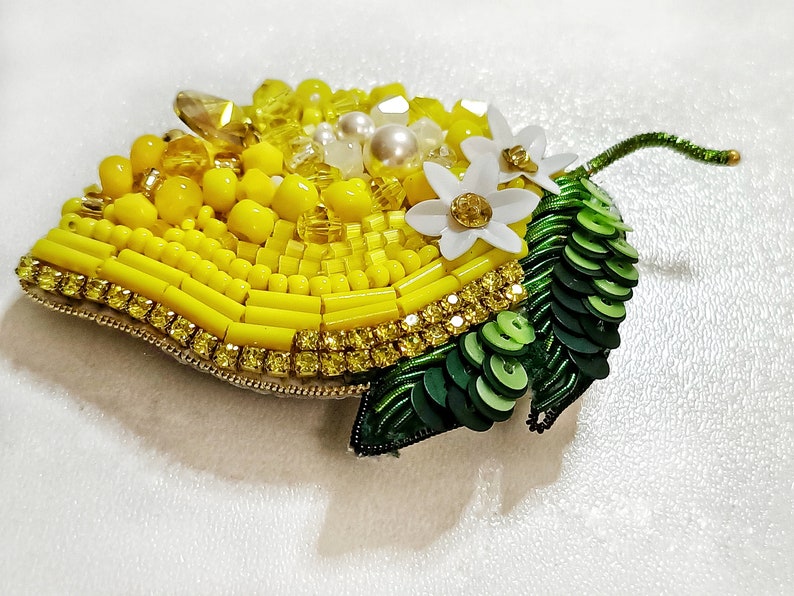 Beaded Lemon Brooch, Y2K Jewelry - Etsy