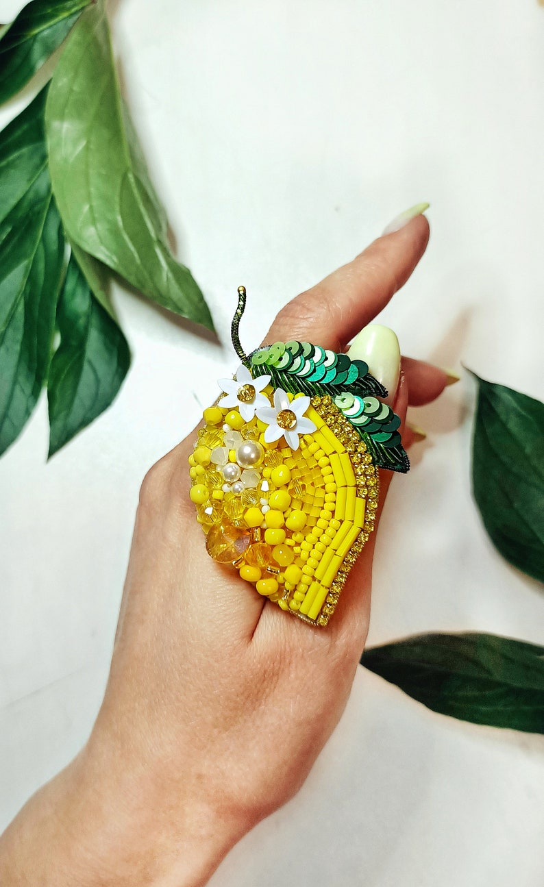 Beaded Lemon Brooch, Y2K Jewelry - Etsy