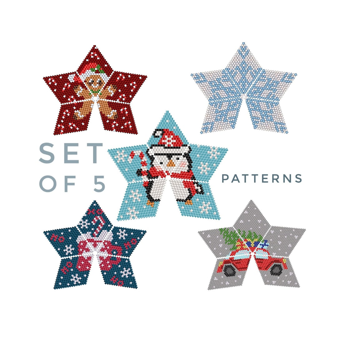 Set of 5 Christmas Star Patterns, Beaded Peyote Star Tutorial, DIY ...