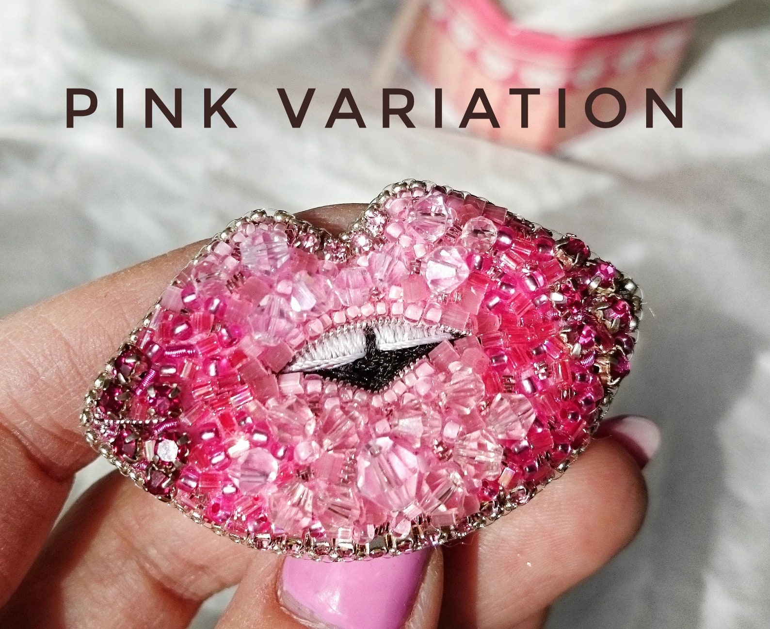 Beaded Red Lips Brooch Big Lips With Teeth Pin - Etsy