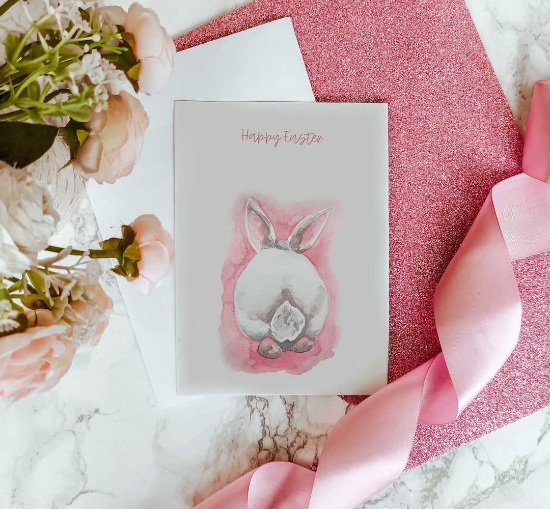 Printable Happy Easter Bunny Card Svg, 5x7 White Rabbit Greeting Card ...