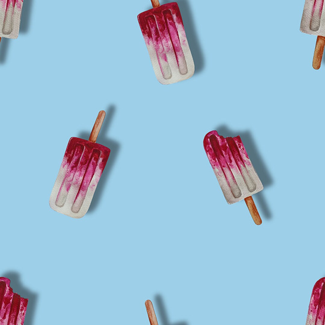 Watercolor Ice Cream Popcicle Seamless Pattern, Blue Ice Cream Birthday ...