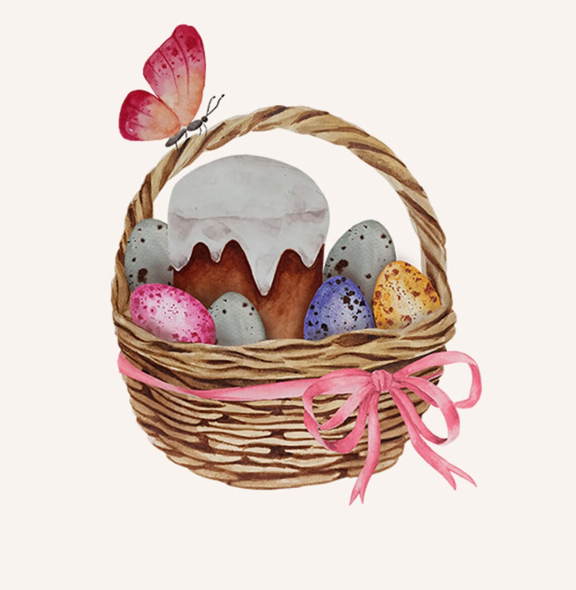 6 PNG Watercolor Easter Baskets Clipart, Floral Egg Baskets, Easter ...