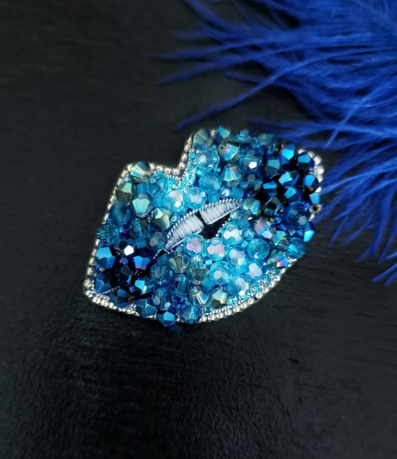 Beaded Blue Lips Brooch, Halloween Lips Decor - Etsy