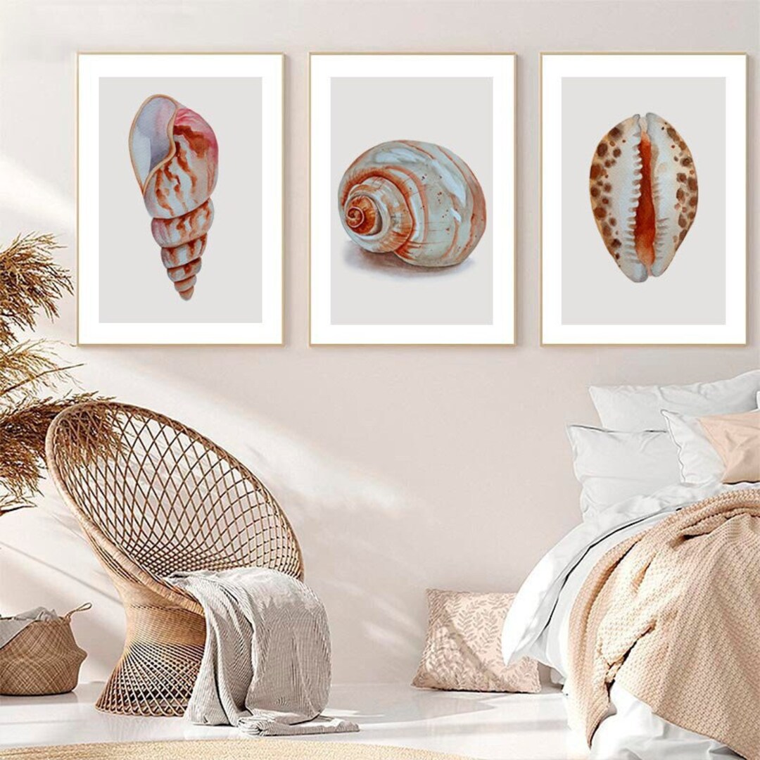 Sea Shells Art Print Set of 3, Watercolor Marine Bathroom Decor ...