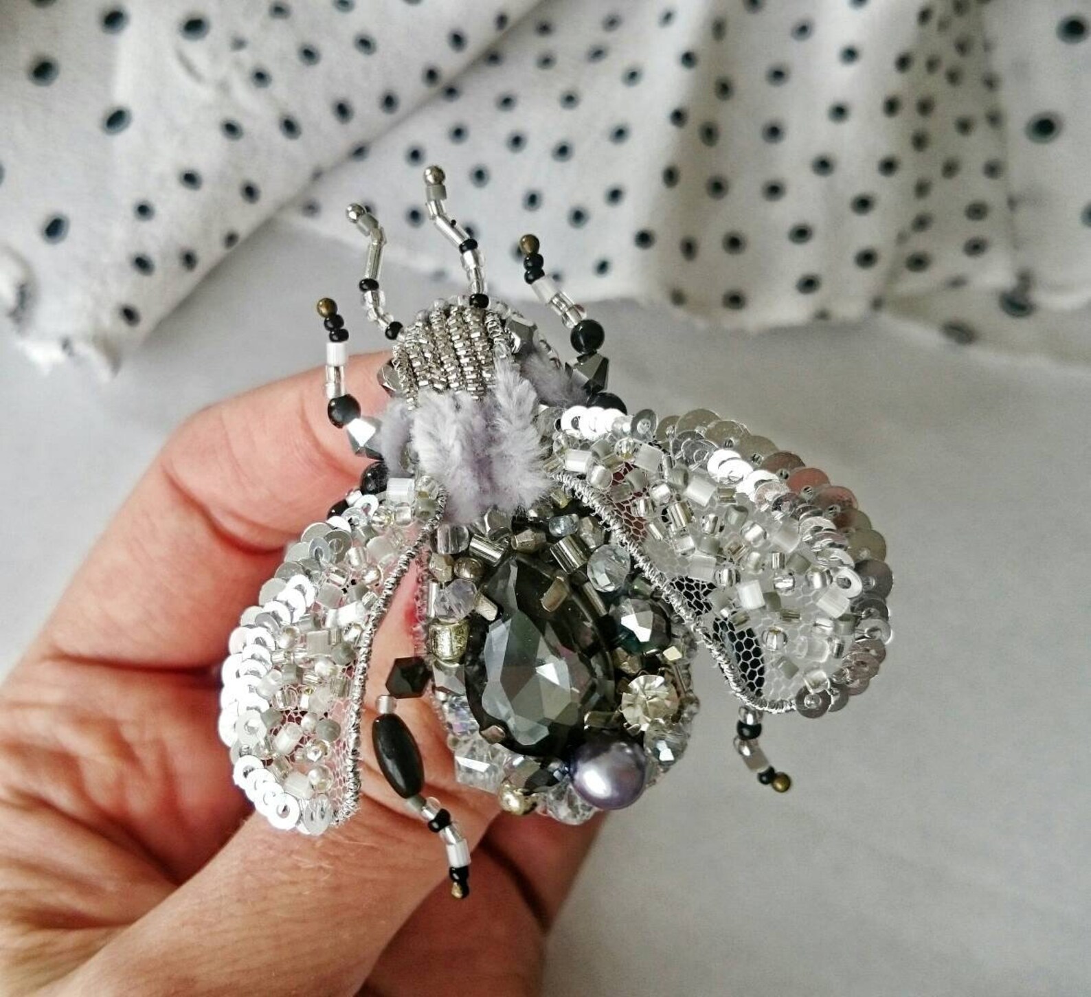 Silver Beaded Insect Brooch Pin 3d Beetle Pin Bug Shawl Pin | Etsy