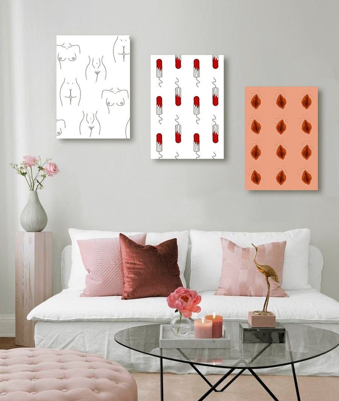 Vagina Wall Art Set of 3 Prints SVG, Minimalist Feminist Line Art ...