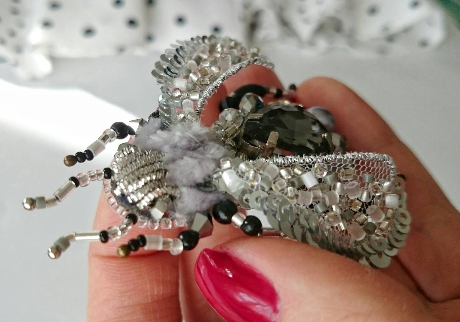 Silver Beaded Insect Brooch Pin 3d Beetle Pin Bug Shawl Pin | Etsy