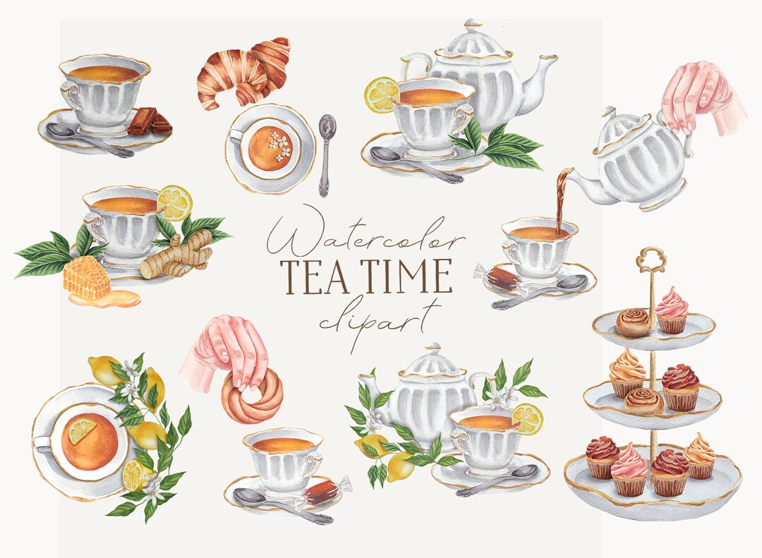 61 Watercolor Tea Time Clipart, Watercolor Tea Party PNG, Junk Journals ...