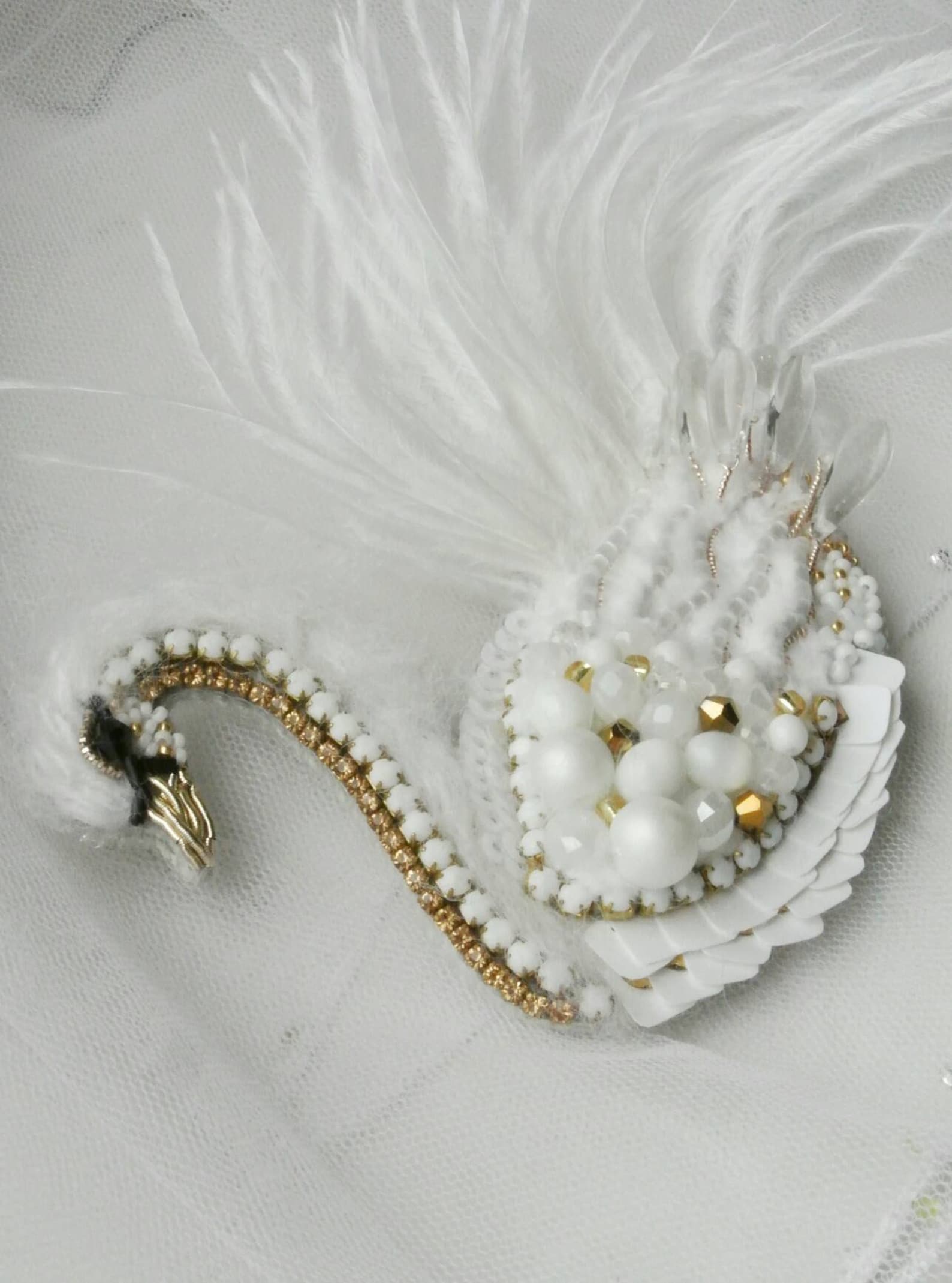 Beaded Swan Princess Brooch White Bird Wedding Jewelry - Etsy