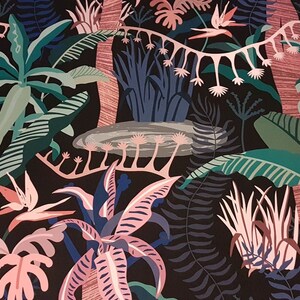 Secret Garden Tropical Flowers Plants Abstract Furnishing Velvet Fabric ...