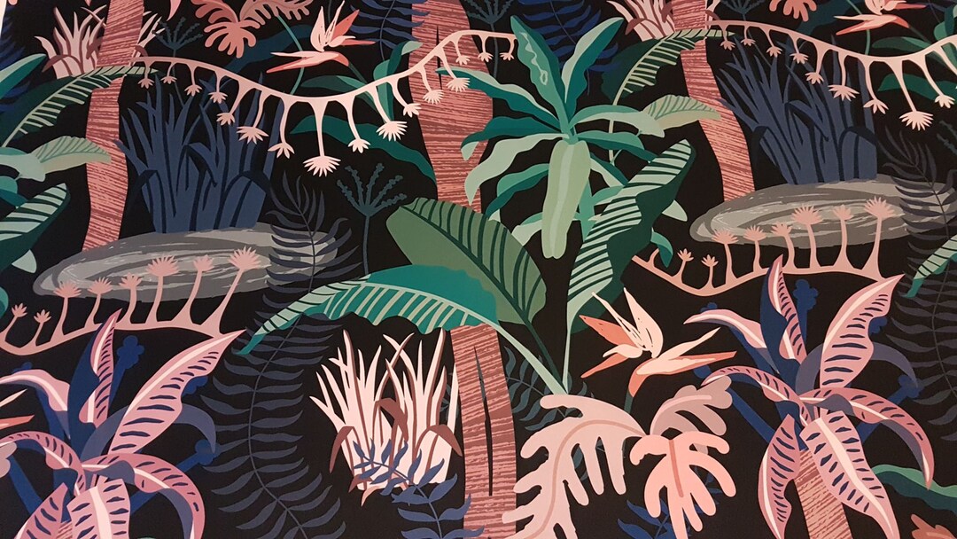 Secret Garden Tropical Flowers Plants Abstract Furnishing Velvet Fabric ...