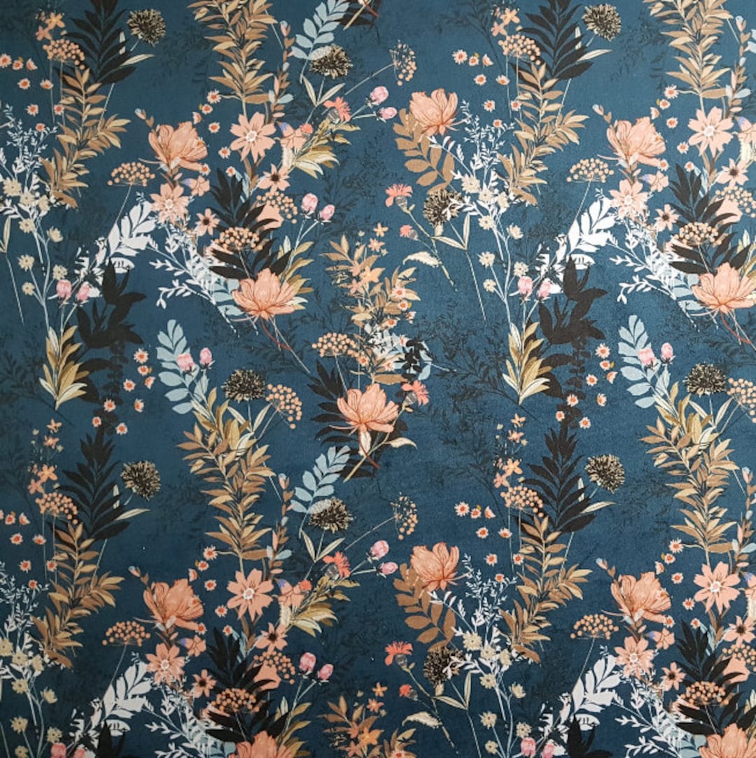 Blue Flowers Nature Upholstery Decorative Home Decor Furnishing Velvet ...