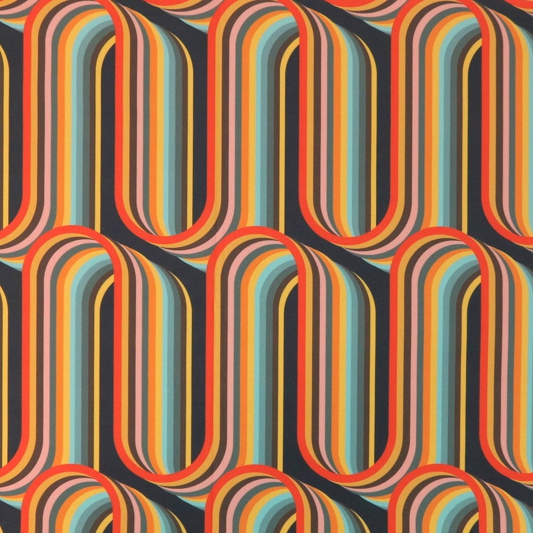 Geometric Vintage Retro 60s Wave Pattern Upholstery Furnishing - Etsy