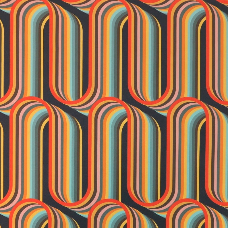 Geometric Vintage Retro 60s Wave Pattern Upholstery Furnishing - Etsy