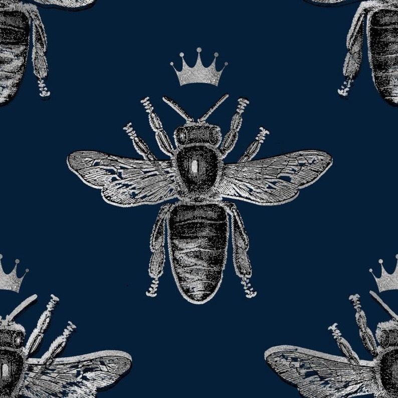 Lovely Bees Navy Blue Upholstery Fabric Home Decor Printed | Etsy