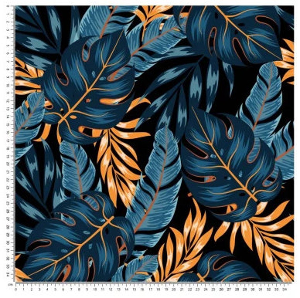 Blue Orange Tropical Jungle Leaves Printed Upholstery Home | Etsy UK