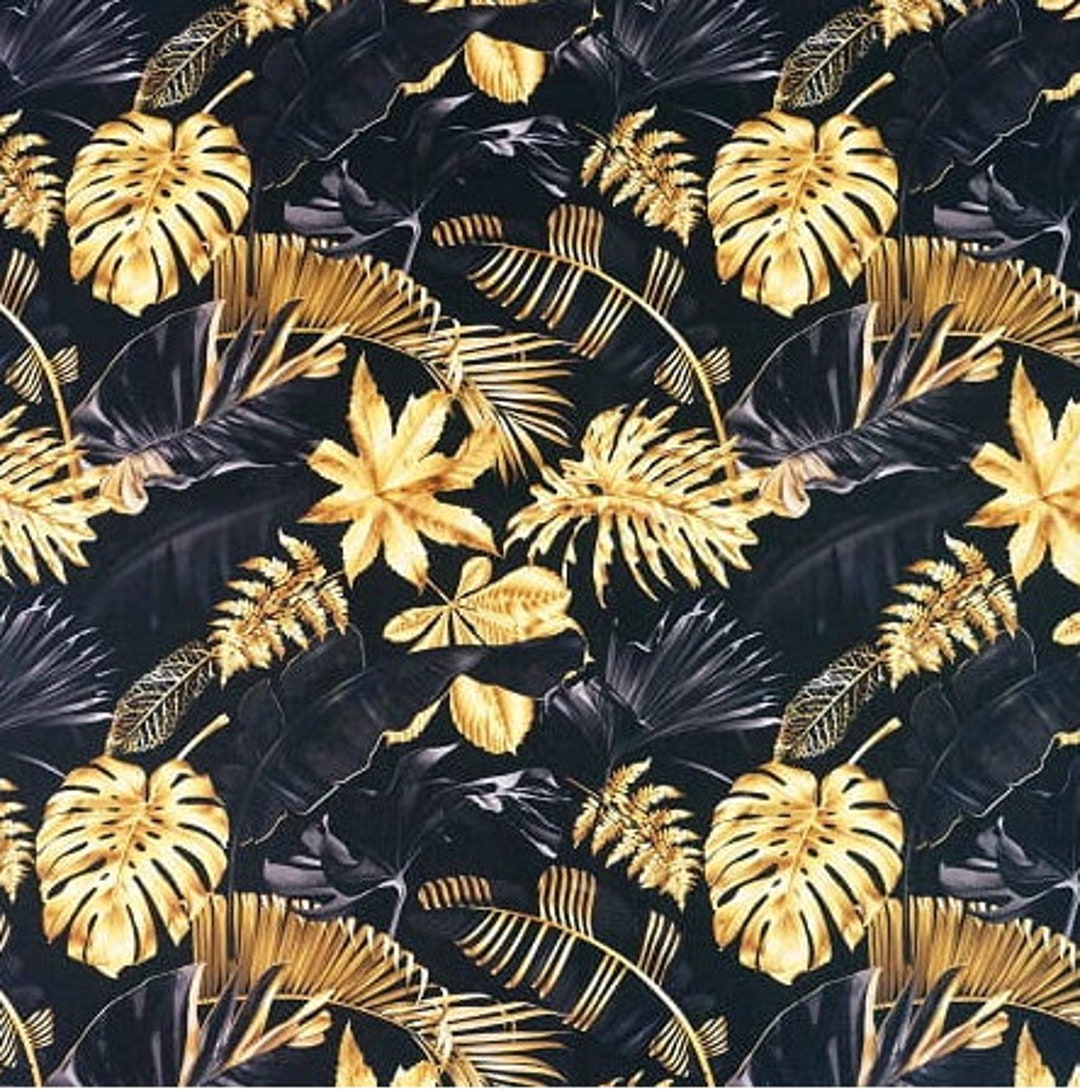 Gold Palm Leaves Nature Floral Plant Furnishing Upholstery Fabric ...