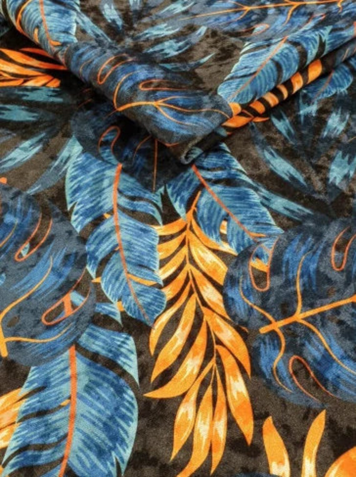 Blue Orange Tropical Jungle Leaves Printed Upholstery Home | Etsy UK