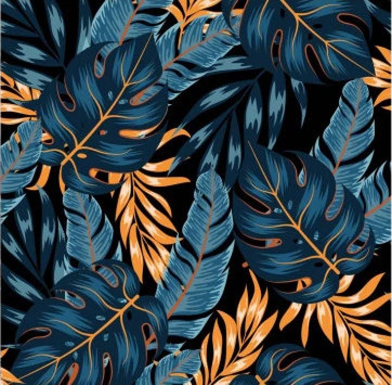 Blue Orange Tropical Jungle Leaves Upholstery Home Decor - Etsy