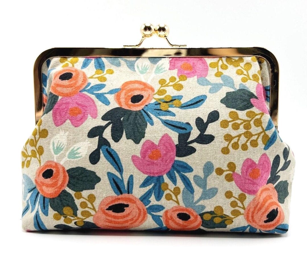 Floral Kiss Lock Clutch Purse - Coral Pink & Teal - Passport Wallet ...