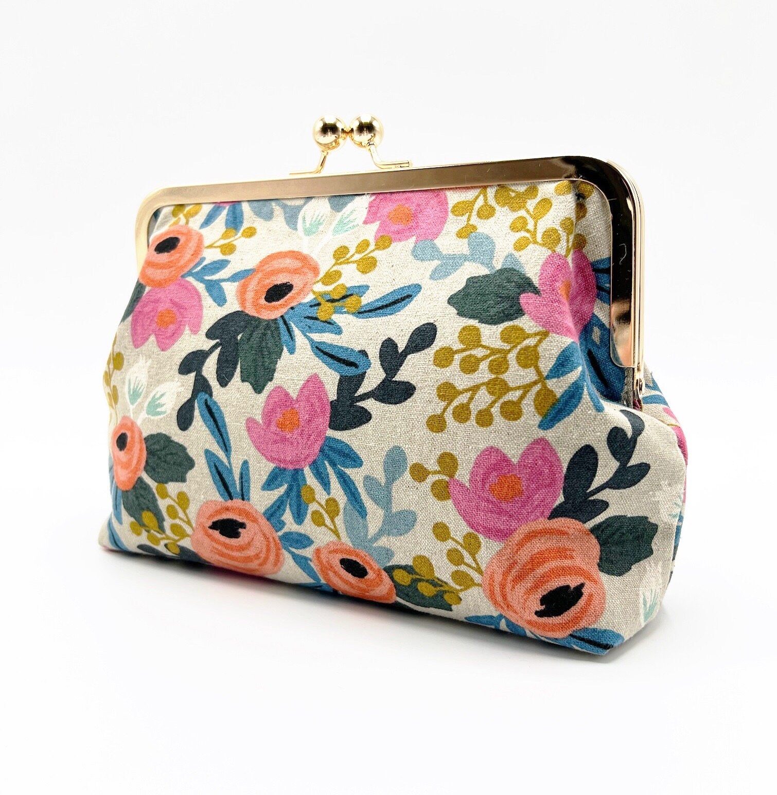 Floral Kiss Lock Clutch Purse - Coral Pink & Teal - Passport Wallet ...
