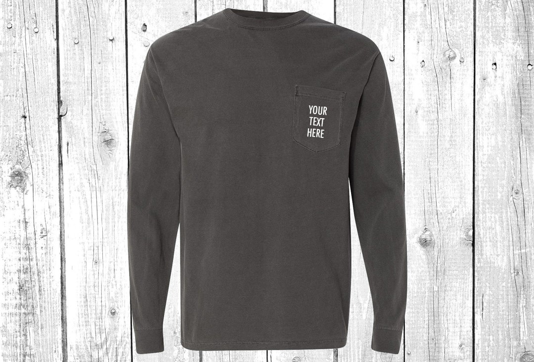 Custom Text on Pocket + Back Long Sleeve T-shirt Tee, Comfort Colors ...