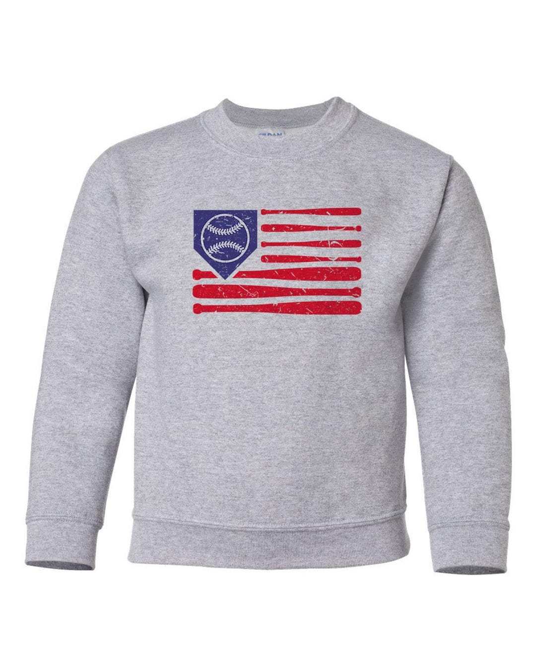 Baseball Distressed Flag YOUTH Heavy Blend Crewneck Sweatshirt ...