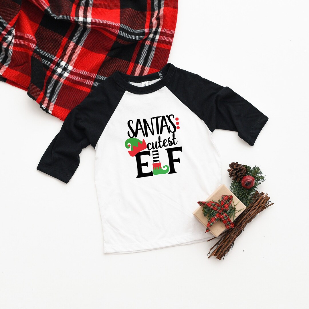 Santa's Cutest Elf, Youth Three Quarter Sleeve Baseball T-shirt, Funny ...