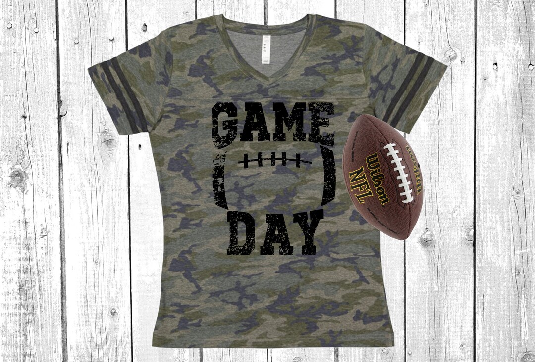 Game Day Distressed Vintage Camo Women's Football V-neck Fine Jersey ...