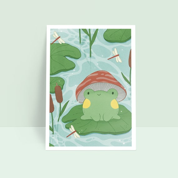 Mushroom Frog Frog With a Mushroom Hat Art Print - Etsy