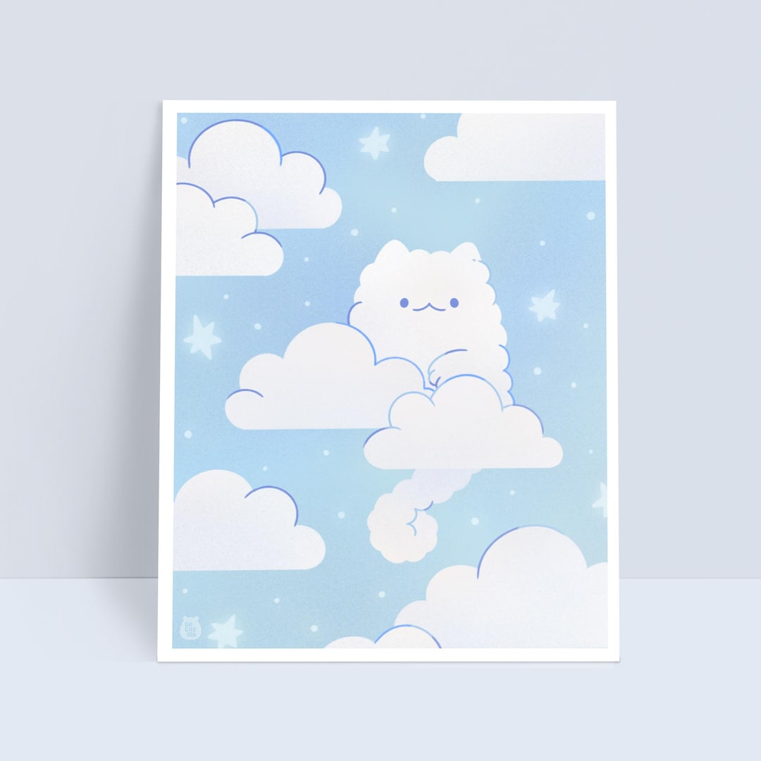Cloud Cat - Cute Cat in the Clouds - Kawaii 8x10 Art Print - Etsy