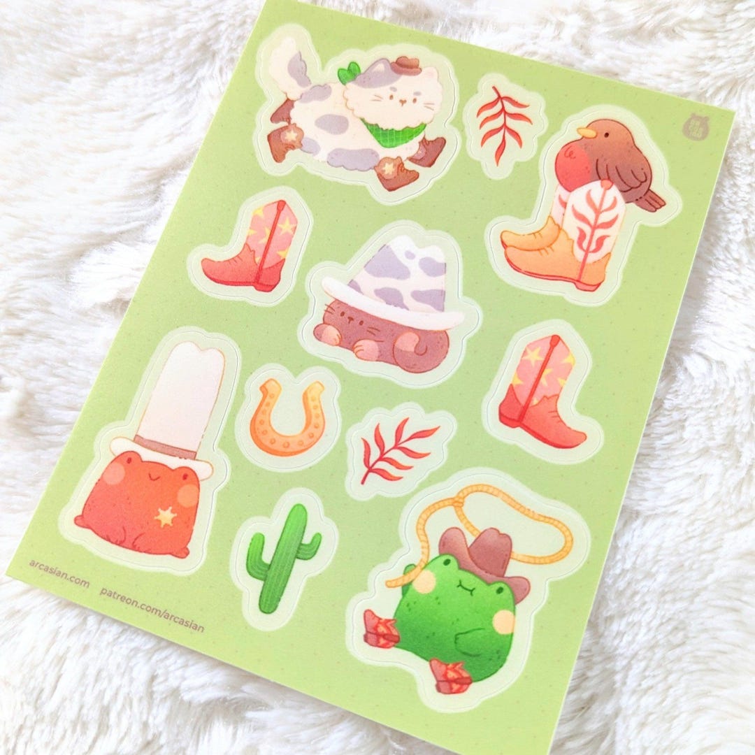 Cute Cowpoke - Kawaii Cowboy Stickers - Waterproof Sticker Sheet - Etsy