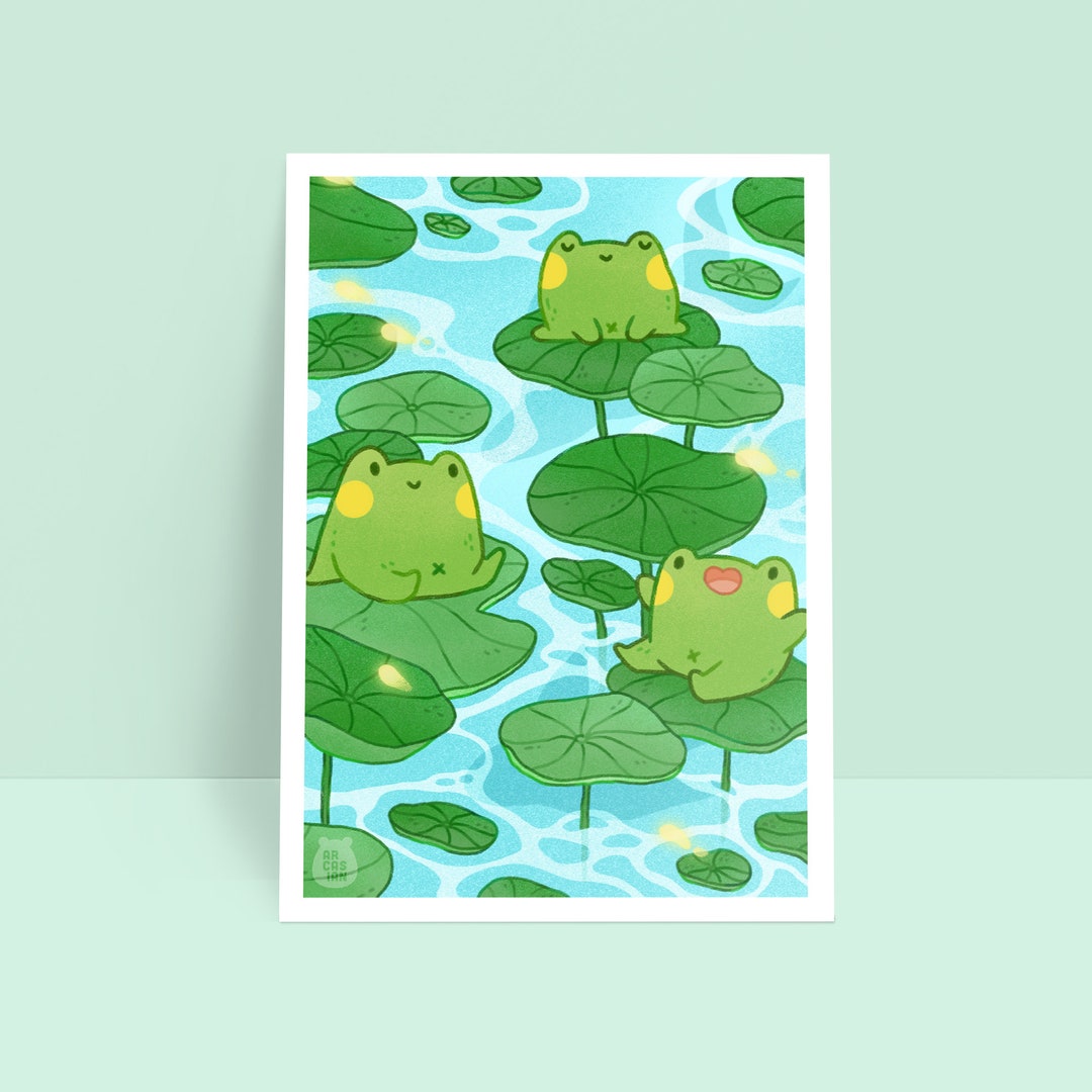 Lily Pad Hangout - Frog Friends at the Pond 6x8 Art Print - Etsy